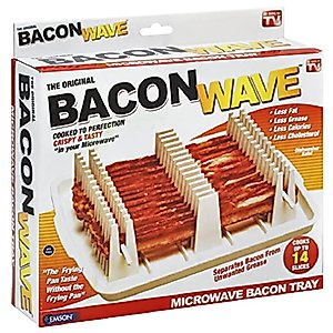 Emson Bacon Wave TRTAZ11A, Microwave Bacon Cooker, New, 9.96" x 8.03" x 0.37" (Length x Width x Height), White