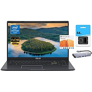 asus Laptop 2023 Newest Thin Light Laptop Computer, 15.6'' FHD Display, Intel Pentium N5030, 4GB RAM, 192GB Storage (128GB eMMC+64GB SD),Webcam,WiFi, Backlit KB, Office 365, Win11 S+MarxsolAccessory