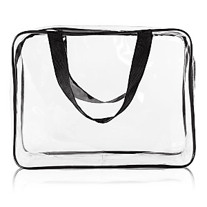 3Pcs Crystal Clear PVC Travel Toiletry Bag Kit for Women Men, Waterproof Vinyl Organizer Makeup Bags with Zipper Handle Straps, Cosmetic Bag Pouch Carry on Airport Airline Compliant Bag Handbag