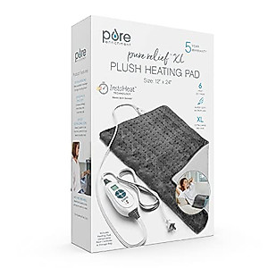 Pure Enrichment® PureRelief™ XL Heating Pad - LCD Controller with 6 InstaHeat Settings for Cramps, Back, Neck, & Shoulder Pain Relief, Moist Heat Option, Machine Washable, 12" x 24" Storage Bag (Gray)