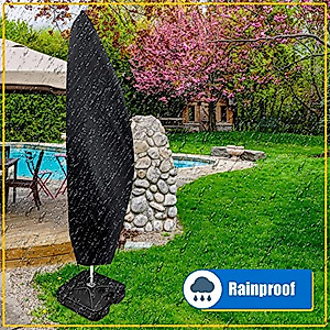 3 Pcs Patio Umbrella Cover Offset Umbrella Cover for 9ft to 12ft Cantilever Outdoor Waterproof Fabric Cantilever Umbrella Covers Banana Style Parasol Cover with Zipper for Garden Beach Umbrella, Black