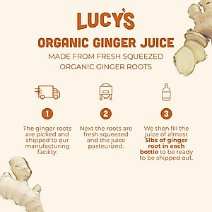 Lucy's Family Owned - PERUVIAN Organic 99% Pure Ginger Juice, 34 oz. Glass Bottle (Made From Fresh Pressed)