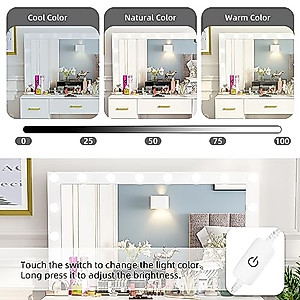 PAKASEPT Vanity Set with Lighted Mirror, 44'' Large Makeup Vanity with 14PCS LED Bulbs, Cushioned Stool & 7 Drawers, Vanity Desk White Vanity for Bedroom
