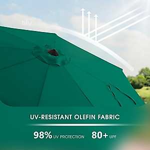 BLUU MAPLE Olefin 9 FT Patio Market Umbrella Outdoor Table Umbrellas, 3-year Nonfading Olefin Canopy, Market Center Umbrellas with 8 Strudy Ribs & Push Button Tilt for Garden, Lawn & Pool (Dark Green)