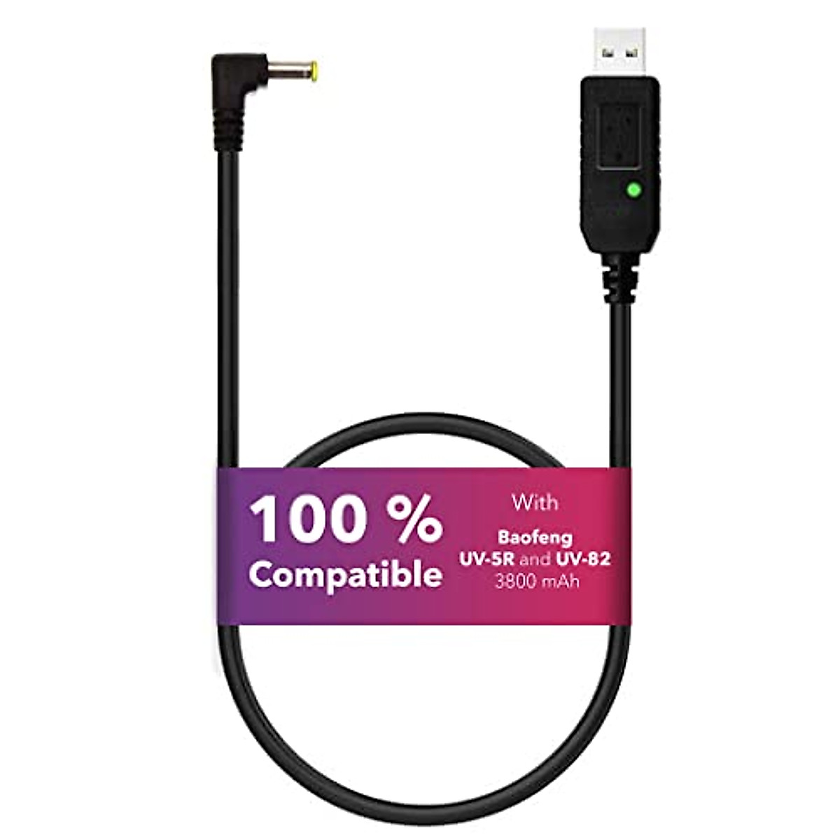 Mirkit 2.5mm USB Charger Cable with Light Indicator for Baofeng Battery UV-5R and UV-82 3800mAh BL-5L and BL-8 High Capacity Batteries for Two Way Radios