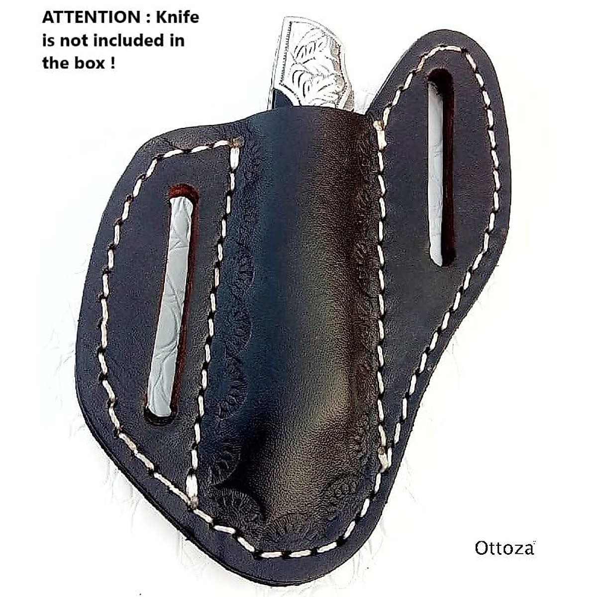 Ottoza Handmade Leather Knife Sheath CROSS DRAW KNIFE SHEATH 5" Folding Pocket Knife Sheath - Leather Folding Knife Sheath for 5 inch Folding Knives/Pocket Knives Black TOP GRAIN LEATHER No:73