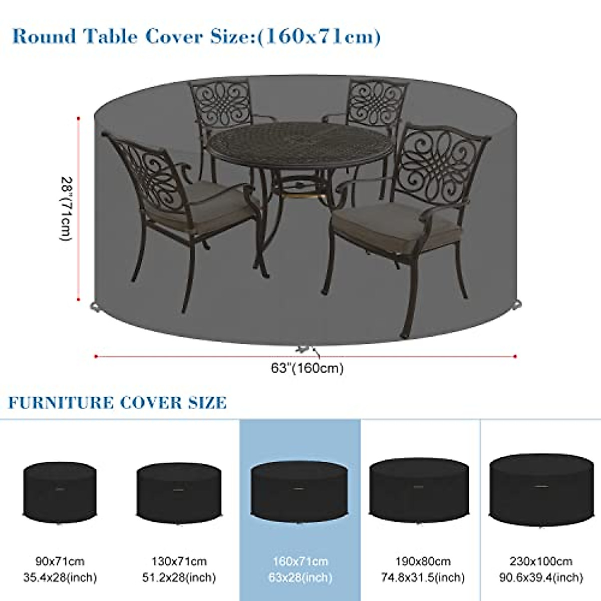 VANSHEIM Outdoor Dining Table Cover Round Outdoor Table Cover Waterproof Patio Coffee Table Cover Round Patio Furniture Covers Waterproof Heavy Duty Round with Air Vents Patio Table Cover Ø63 x28