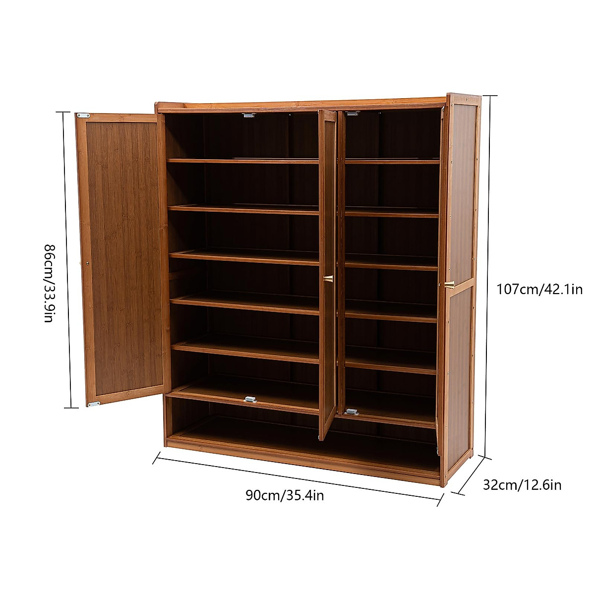 HYYKJ-US Modern Bamboo Shoe Storage Cabinet with Shutter Doors 8 Tier Freestanding Shoe Rack Shoe Floor Storage Organizer Rack for Entryway Living Room Bedroom 35.4" L×12.6" W×42.1" H