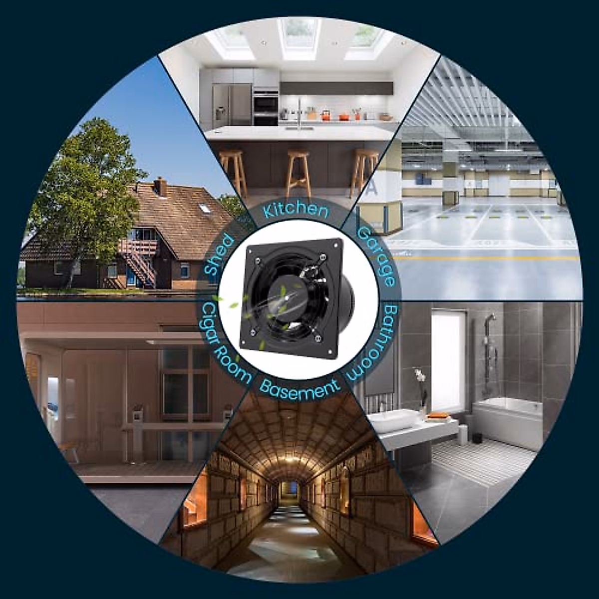 HG Power 6 Inch Exhaust Fan, 308CFM Wall Exhaust Fan for Kitchen, Bathroom, Metal Extractor Fan for Attic, Garage, Window Ventilation, HVAC System, Black