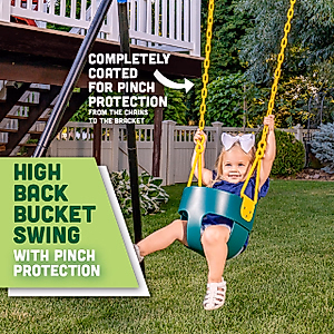 Deluxe High Back Full Bucket Toddler Swing with Exclusive Chain & Triangle Dip Pinch Protection - Green - Squirrel Products