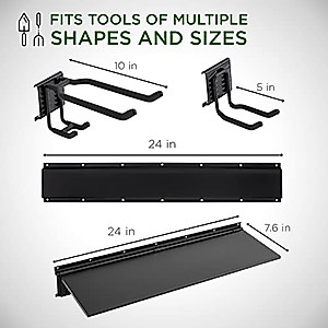 RaxGo Garage Tool Storage Rack With Wall Shelf, 12 Piece Garage Organizer, Metal, Wall mounted, Hanger for Power Tools, Mop, Garden Rakes, Shovels & More