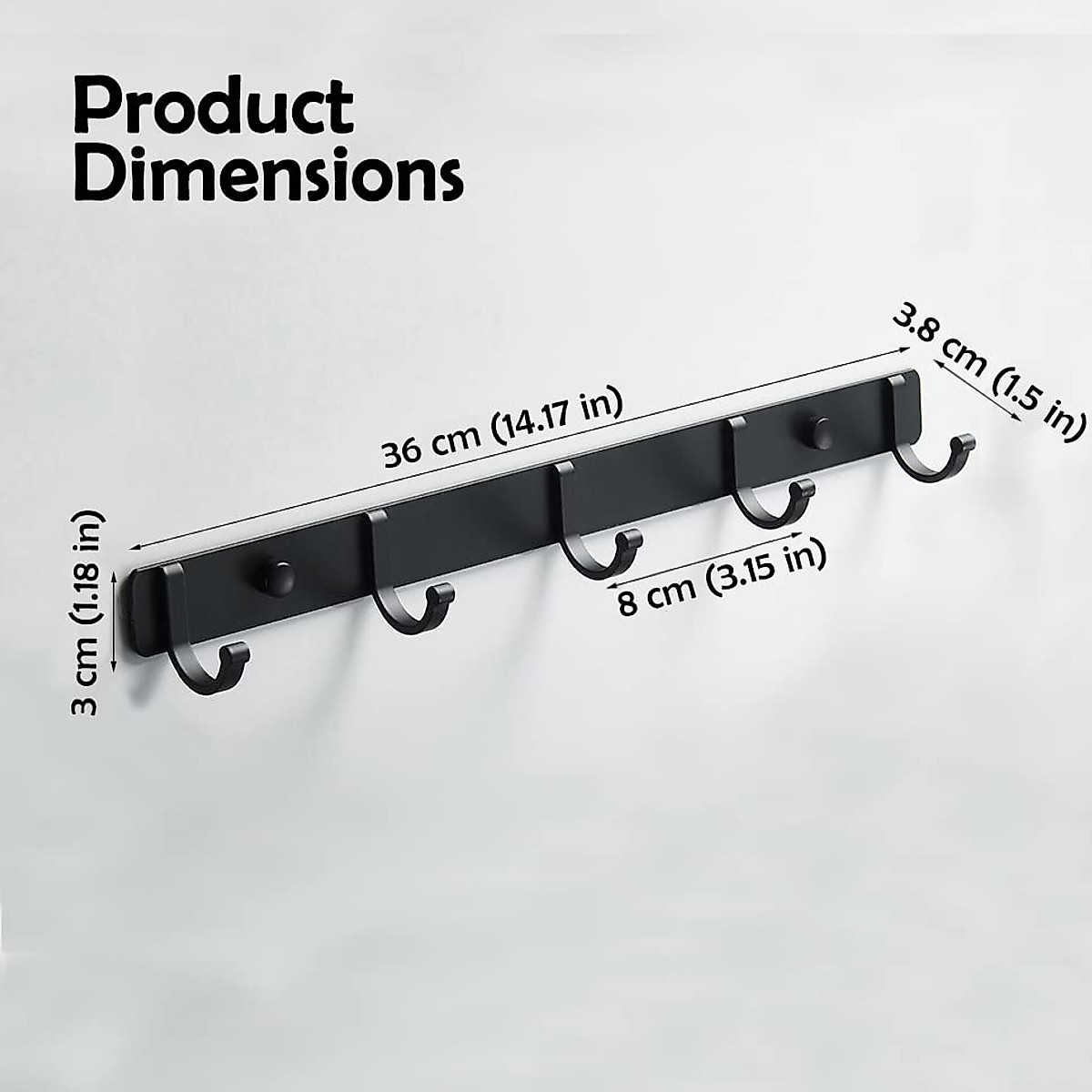 ROZZWILD Hook Rack 5 Hooks Wall Mounted Set of 2 Adhesive & Screw in Heavy Duty Aluminum Alloy Coat Rack Bag Hanging Holder Hat Bracket Key Hanger Towel Rack for Entryway Kitchen Bathroom Laundry