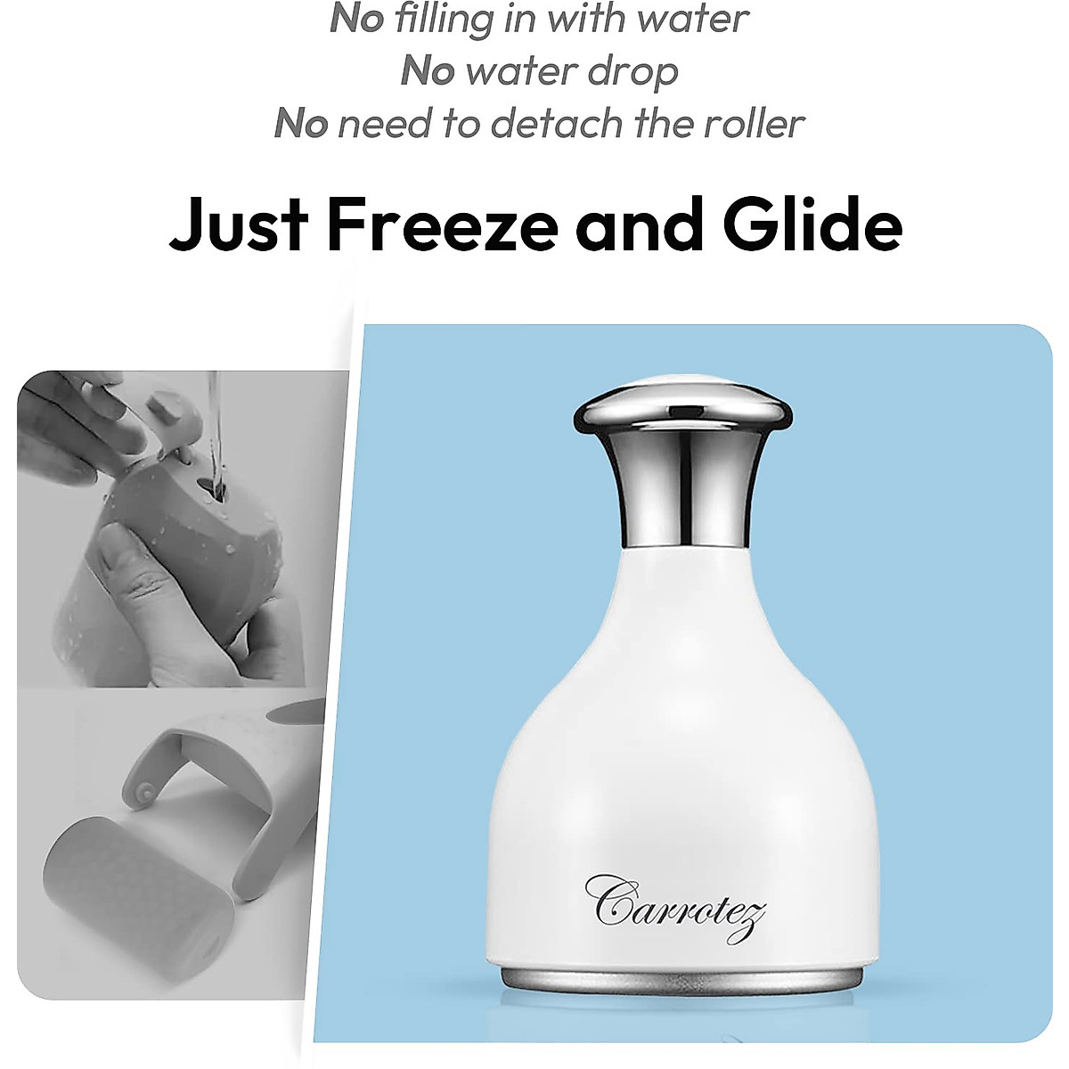 carrotez Ice Roller for Face and Eye Facial Massage Tool, Cooling and Rolling Women Skin Care Cooling for Relaxing and Relieve Fine Lines and Wrinkles and Reduce Puffiness (White)