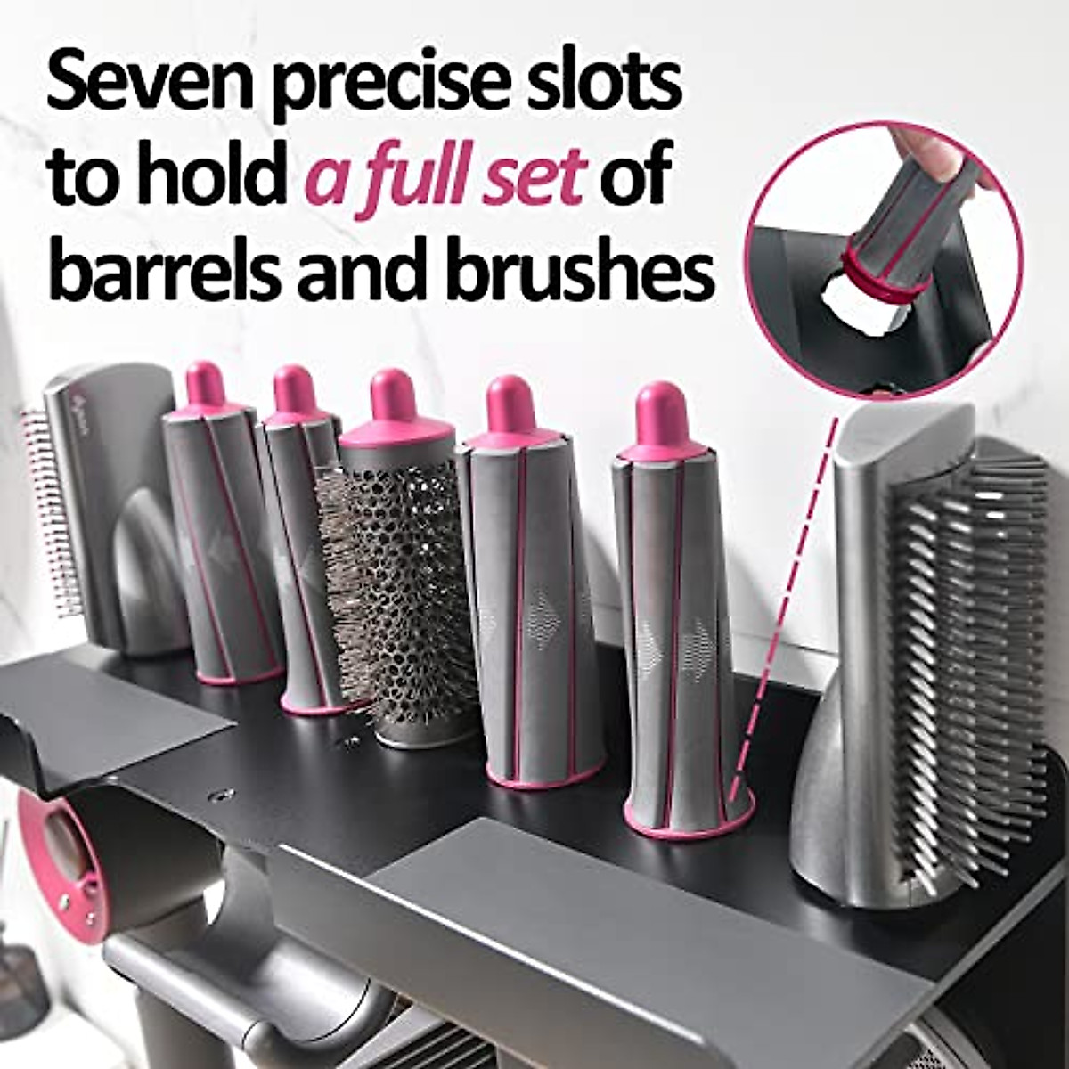 Affogato Wall Mount Holder for Dyson Airwrap Styler Supersonic Hair Dryer, Wall Mounted Organizer for Storage Attachments, Rack with Hooks for Accessories Nozzles Barrels Brushes