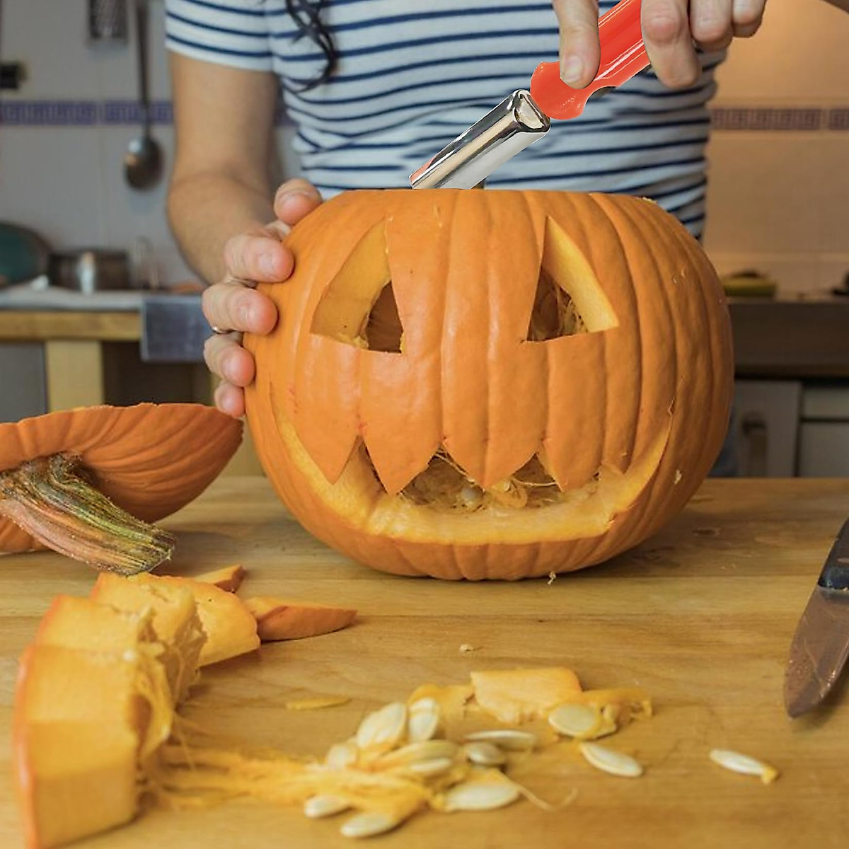 MYJMN Pumpkin Carving Tools, Professional Halloween Pumpkin Carving Kit With Stencils for Adults Kids Heavy Duty Stainless Steel Carving Set for Halloween Decor