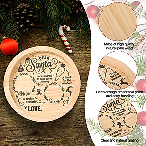 Sliner Christmas Wooden Santa Cookie Plates Round Treat Plates Serving Trays 11.81" Milk Snacks Cookie Plates for Gift Giving Cute Xmas Platters Decorative Santa Treat Board for Holiday Supply
