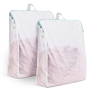 OTraki 2 Pack Mesh Laundry Bags with Handle 16 x 20 inch Side Widening Delicate Bag for Washing Machine Large Opening Zippered Wash Bag for Coat Sweater Lingerie Sock Travel Dorm Organizer