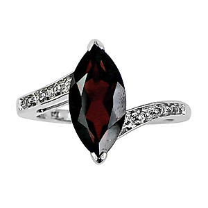 Carillon 3.64 Carat Red Garnet Marquise Shape Natural Non-Treated Gemstone 925 Sterling Silver Ring Engagement Jewelry for Women & Men
