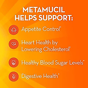 Metamucil, Daily Psyllium Husk Powder Supplement, Sugar-Free Powder, 4-in-1 Fiber for Digestive Health, Orange Flavored Drink, 180 teaspoons