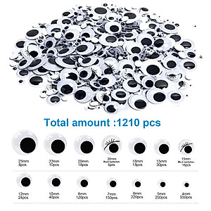 1210pcs Googly Wiggle Eyes Self Adhesive, for Craft Sticker Multi Sizes 4mm to 25mm for DIY by ZZYI