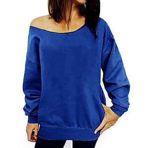 LYXIOF Womens Off Shoulder Sweatshirt Slouchy Long Sleeve Shirts Pullover Tops Blue 2XL
