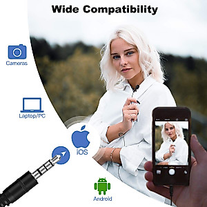 SYNCO Lavalier Microphone S6E, Omnidirectional Lapel Mic 6M/ 19.7ft Cable Recording for Smartphones Camera Laptop PC for Interview YouTube Blog Live Streamings