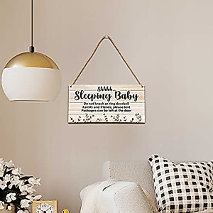 Baby Sleeping Sign For Front Door, Do Not Knock Or Ring Doorbell Wooden Sign, Baby Room Nursery Home Bedroom Rustic Hanging Sign, Set Of 1 Wooden Sign With Rope - A08