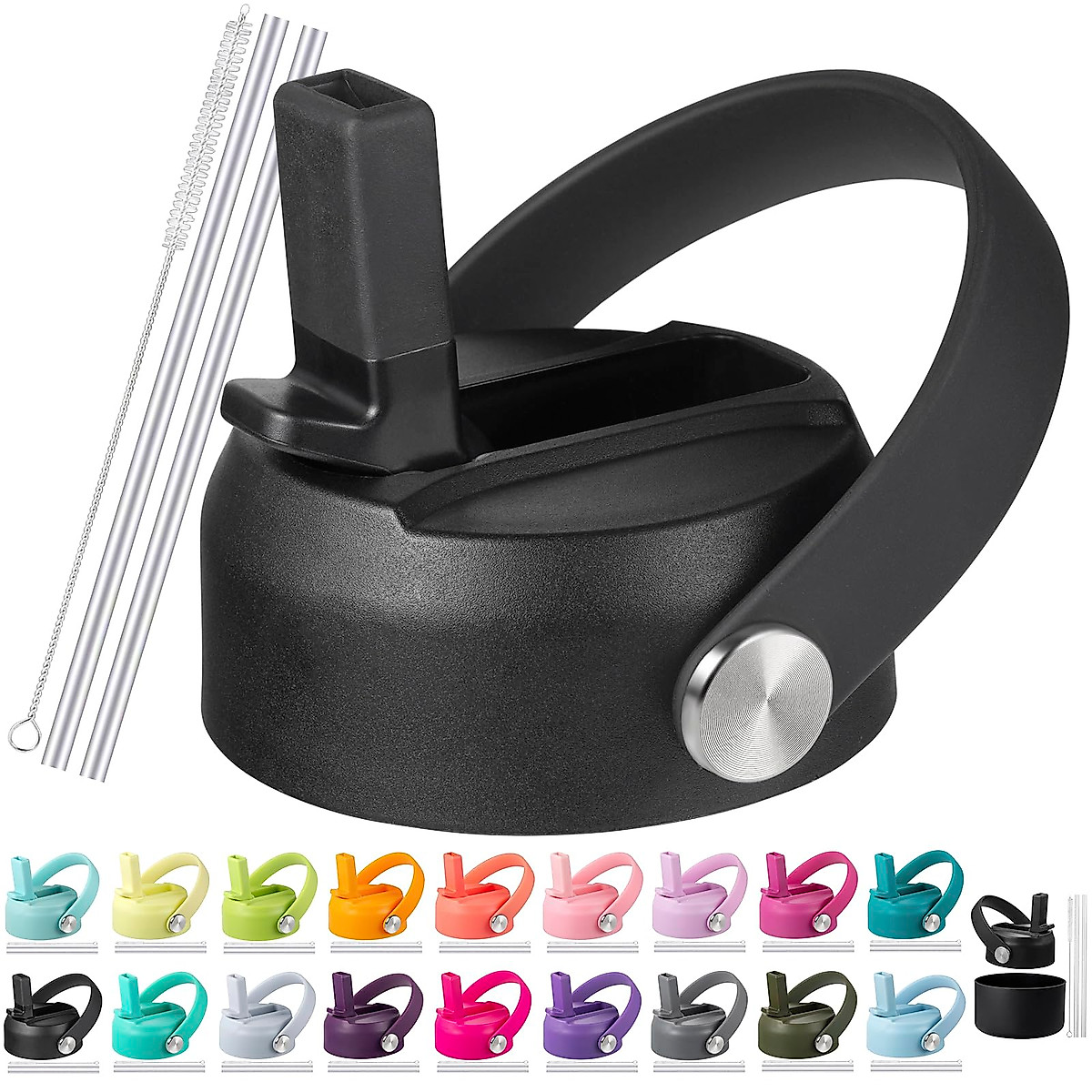 RRegeny Straw Lid for Hydro Flask Wide Mouth 32 40 oz, Straw Lids with Flexible Handle and Straws Compatible with HydroFlask, Replacement Sports Flex Cap Wide Mouth Top 32 40 oz