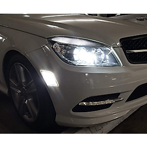 iJDMTOY Euro Clear Lens Front Side Marker Lights w/White LED Replacement Bulbs Compatible With 2008-11 Mercedes Pre-LCI W204 C250 C300 C350 & 2008-2013 C63 AMG, Replace OEM Amber Sidemarker Lamps