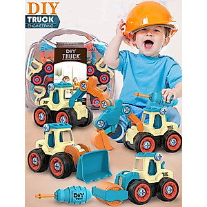 YLTTZH 4 Pack Take Apart Construction Trucks Cars Toys for Boys 3+ Year Old,STEM Montessori Trucks Toys with Drill,Construction Trucks Engineering Trucks Toys Playset for 3 4 5 6 7 8 Year Old Boys