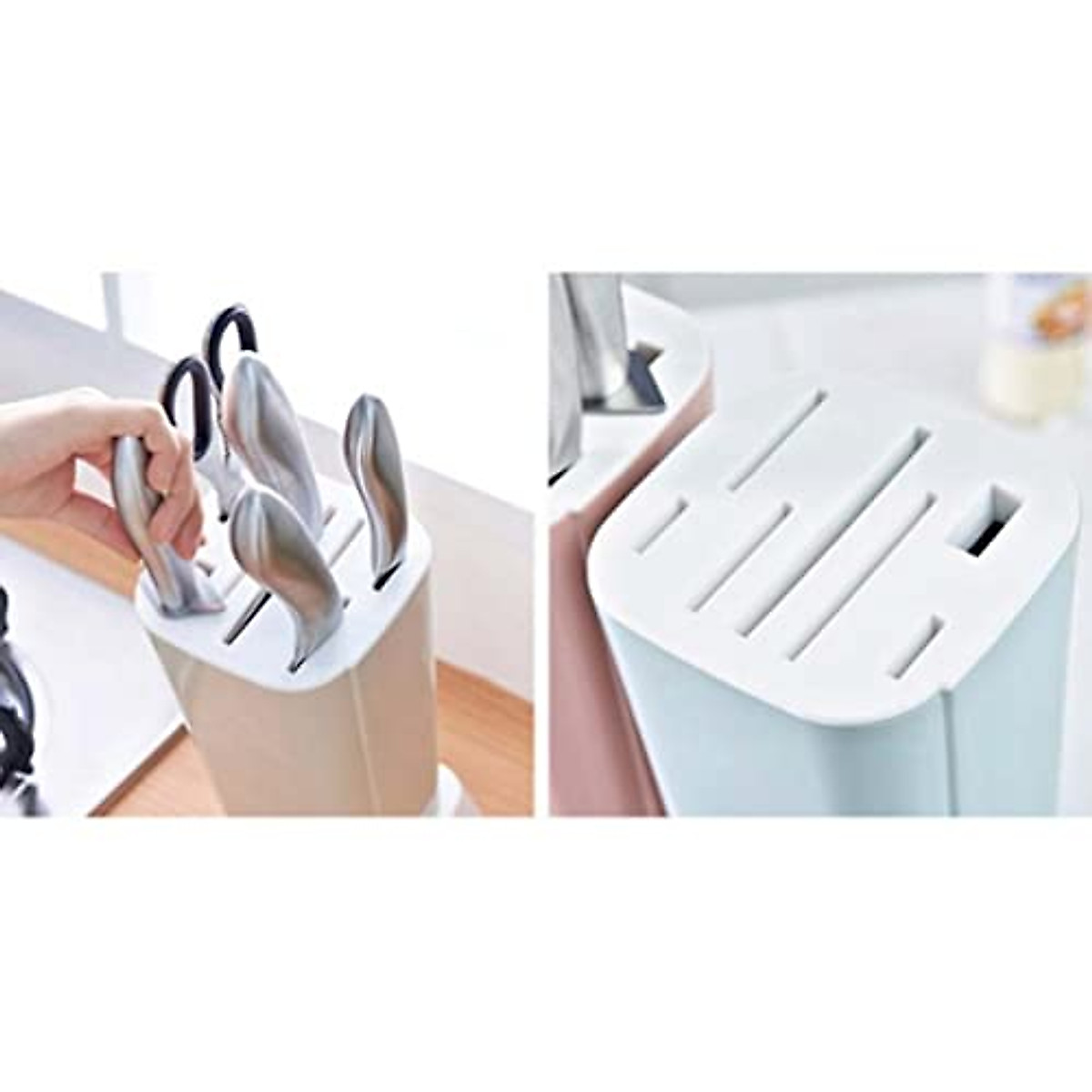 Universal Knife Block Plastic Block Without Knives: Kitchen Counter Universal Holder Modern Blocks Storage Organizer for Home Kitchen Restaurant Beige Knife Inserted Holder