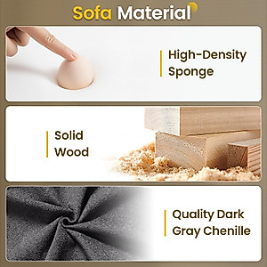 SEDETA U Shaped Couch, Sectional Sofa Couch with Storage Seat, Chenille Dark Grey