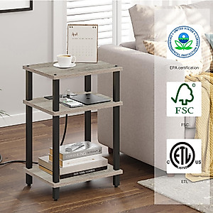 TUTOTAK Set of 2 End Table with Charging Station, Side Table with USB Ports and Outlets, Nightstand, 3-Tier Storage Shelf, Sofa Table for Small Space TB01BG0422