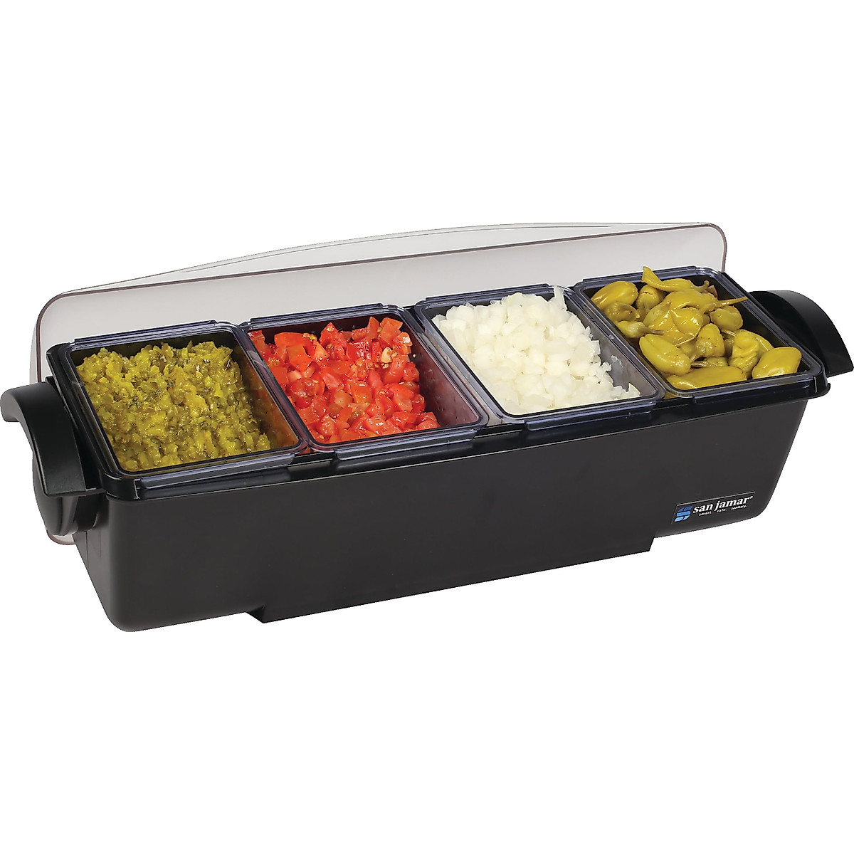 San Jamar BD4004 6 Piece The Dome Condiment Center, 6qt Capacity, 22" Length x 7-1/2" Width x 8-1/2" Height