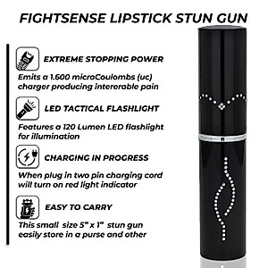 Wholesale (12 Pc) Flashlight Lipstick Stun Gun Women Self Defense Bright Led Flashlight - Rechargeable Battery (Black X12)