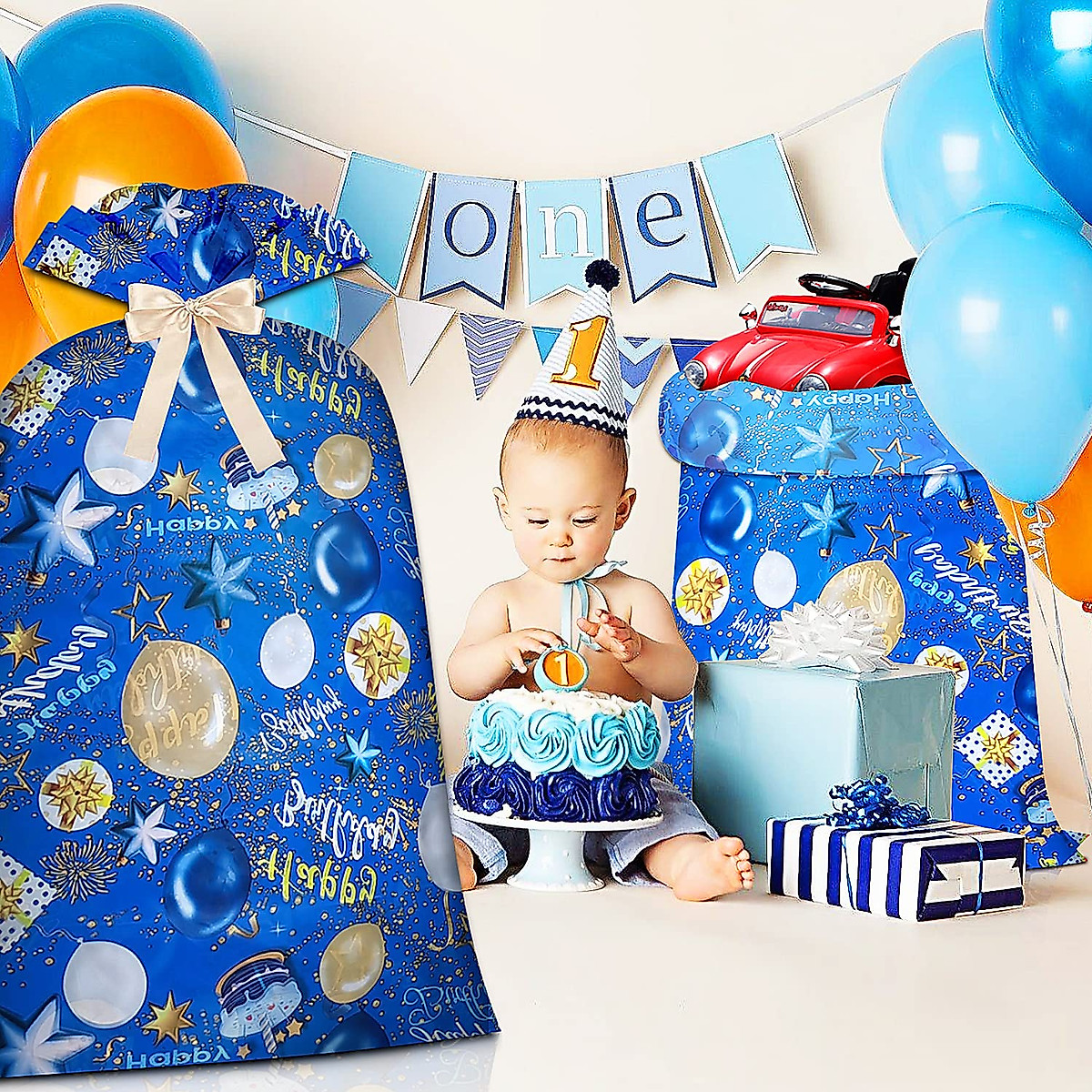 Extra Large Jumbo Giant Huge Gift Bag Blue Plastic Oversized Present Wrapping Bag (48" 1Pack) for Boys Men and Kids