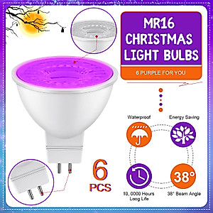 Lanties 6 Pieces Halloween MR16 LED Bulb 12V 6W Light Bulbs for Christmas Holiday Party Decoration Outdoor Landscape Lighting Party(Purple)