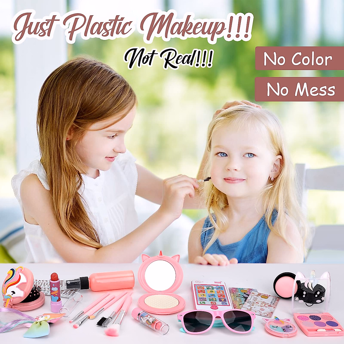 Play Purse Little Girls Toys - Fake Pretend Makeup for Toddlers with Girls Purse Pretend Play Girls Toys for 3 4 5 6 Year Old Toddler Purse Fake Kids Phone Birthday Gifts for Girls