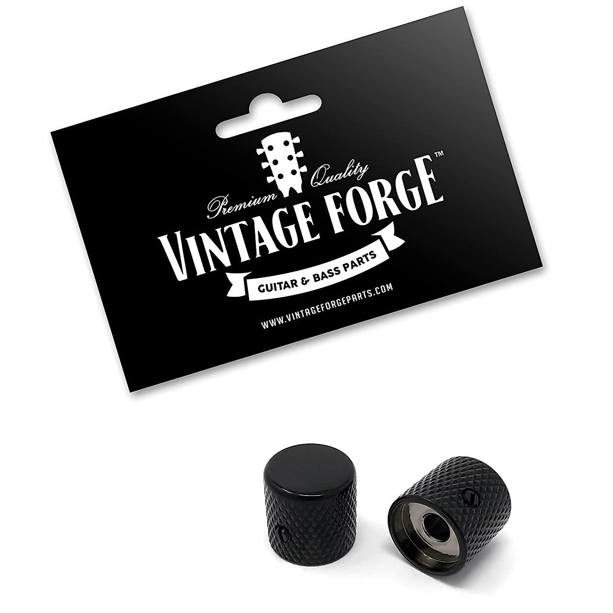 Vintage Forge Black Flat-Top Barrel Knobs for Fender Telecaster Guitar and Precision P-Bass (Set of 2) 1/4 Inch Solid Shaft BK30US-BLK