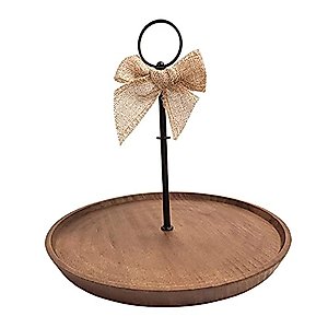 FIVE ELEPHANT 1 Tier Serving Tray Wood, Rustic Cupcake Stand Tower, with Metal Handle Farmhouse Style Kitchen Tray, Decor Trays with Handles for Party