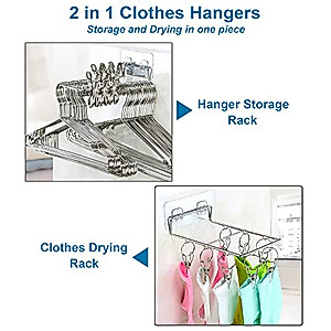 2 Pack Sock Hangers with Clips, Stainless Steel Underwear Hanger for Drying No Drilling Self-Adhesive Wall Hooks for Hanging Hats Baby Clothes Diapers Bras Towels Ties Gloves (Rectangle-8 Peg)