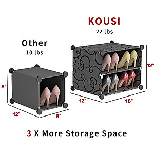 KOUSI 6 x 8-Tier Shoe Rack Shoe Tower Storage Cabinet Shoe Organizer Storage Organizer Modular Shoe Cabinet with Doors, Black