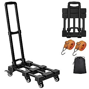 KEDSUM 90&150° Folding Hand Truck, 500lbs Heavy Duty Dolly Cart, Portable Luggage Cart with 6 Solid Construction Wheels, Collapsible Foldable Hand Cart for Shopping, Travel, Moving and Office Use