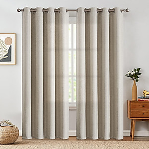 jinchan Linen Textured Curtain for Living Room Darkening 84 Inch Long Bedroom Curtains Thermal Insulated Curtains Greyish Beige Curtains Grommet Top Window Curtains 1 Panel