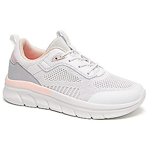 XPACS Womens Comfortable Arch Support Walking Sneakers, Breathable Lace Up Running Shoes for Women, Casual Non-Slip Sneakers for Outdoor Activities Ocassion Pink White Size 10