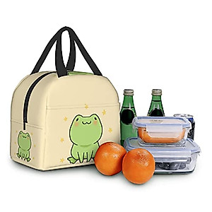 Senheol Cute Frog Cartoon Print Lunch Box, Kawaii Small Insulation Lunch Bag, Reusable Food Bag Lunch Containers Bags for Women Men
