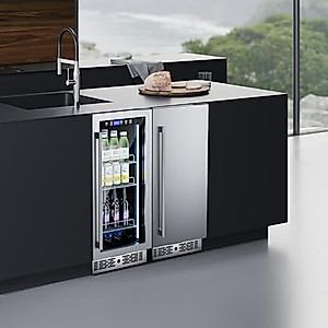 kanabella 15" 100 can Commercial Grade Built-in Indoor Outdoor Beverage Fridge with Glass Door Under Counter or Freestanding Beverage Fridge with Large Capacity