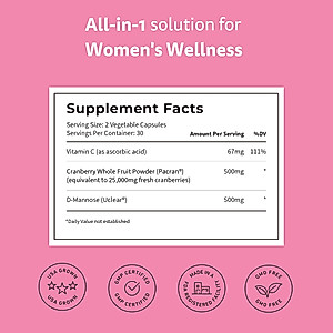 Happy v Dr. Formulated D-Mannose with Cranberry Pills for Women Cranberry for Urinary Tract infections & D Mannose Powder for UTI Infection Prevention, Bladder & Urinary Tract Health & Harmony