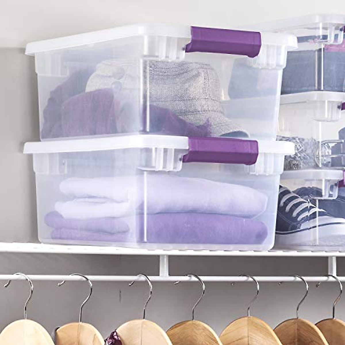 Sterilite 17531712 15 Quart/14 Liter ClearView Latch Box, Clear with Sweet Plum Latches, 12-Pack
