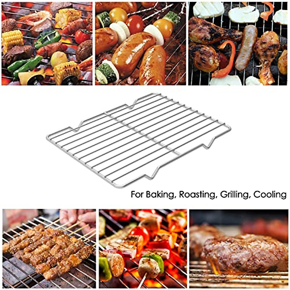 Linkidea Metal Grate Cooling Rack Pack of 2, Stainless Steel Baking Cooling Rack Rectangle 8'' x 10'', Oven Safe Grid Wire Racks for Roasting Disposable Pan